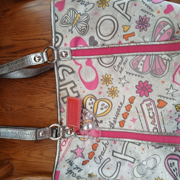 Coach | Bags | Coach Pink And Silver Tote Bag With Whimsical Design ...